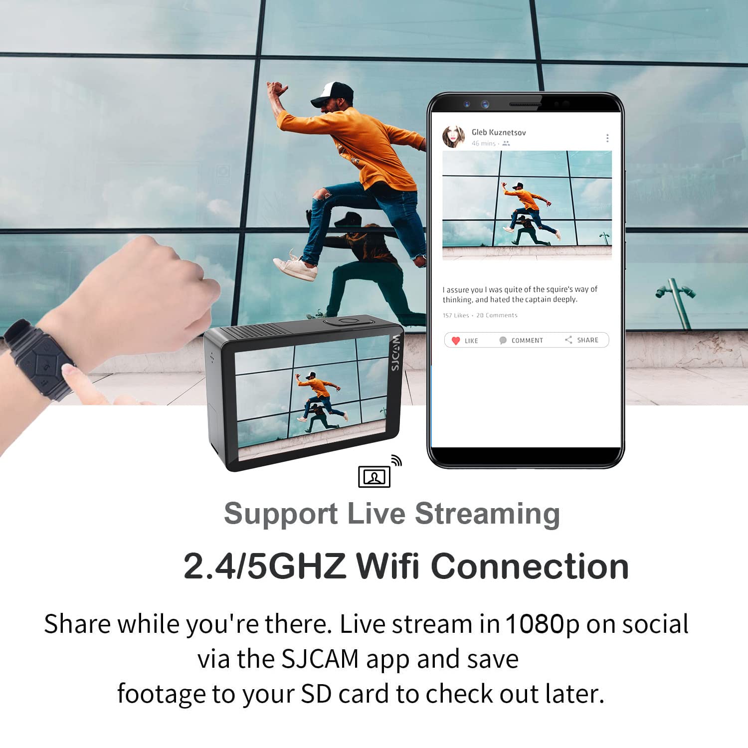 SJCAM SJ8K 4K 30FPS WiFi Action Camera with Touch Screen - Underwater Camera 30M - 8X Zoom Waterproof Sport Vlog Cam Support 2.4/5G Remote Control Live Stream EIS Stabilizer with Helmet Mounting Kits
