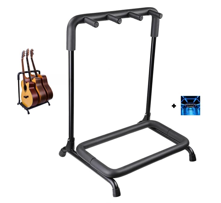 Superlative Stands Multiple Guitar Stand Rack; Foldable Display Holder for 3 Guitars; Electric Bass Stage Display Holds Up to Three Black
