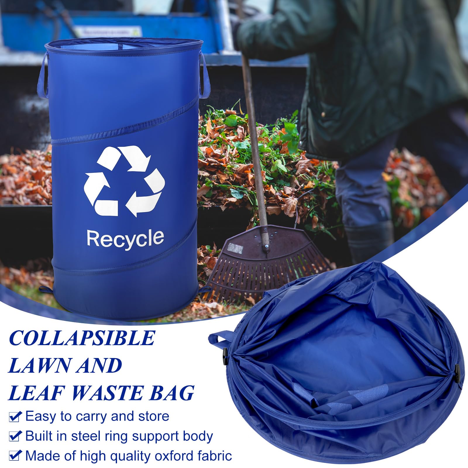 Umigy 2 Pcs 33 Gallon Pop up Trash and Recycling Container Collapsible Trash Can Camping Trash Can Travel Garbage Container Collapsible Trash Bin for Outdoor Indoor Yard Camping Party