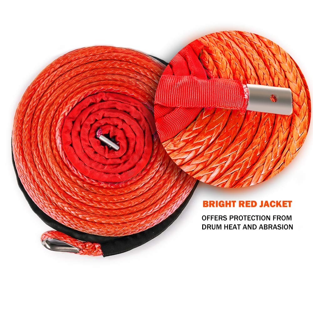 X-BULL SK75 3/8" x 100ft Dyneema Synthetic Winch Rope with Hook Car Tow Recovery Cable(23,809 Lbs,Orange)