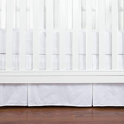 TILLYOU Crib Bed Skirt White Pleated for Baby Boys Girls, 100% Natural Soft Dust Ruffle, Standard Nursery Bedding Toddler Bedskirt Solid, 14" Drop