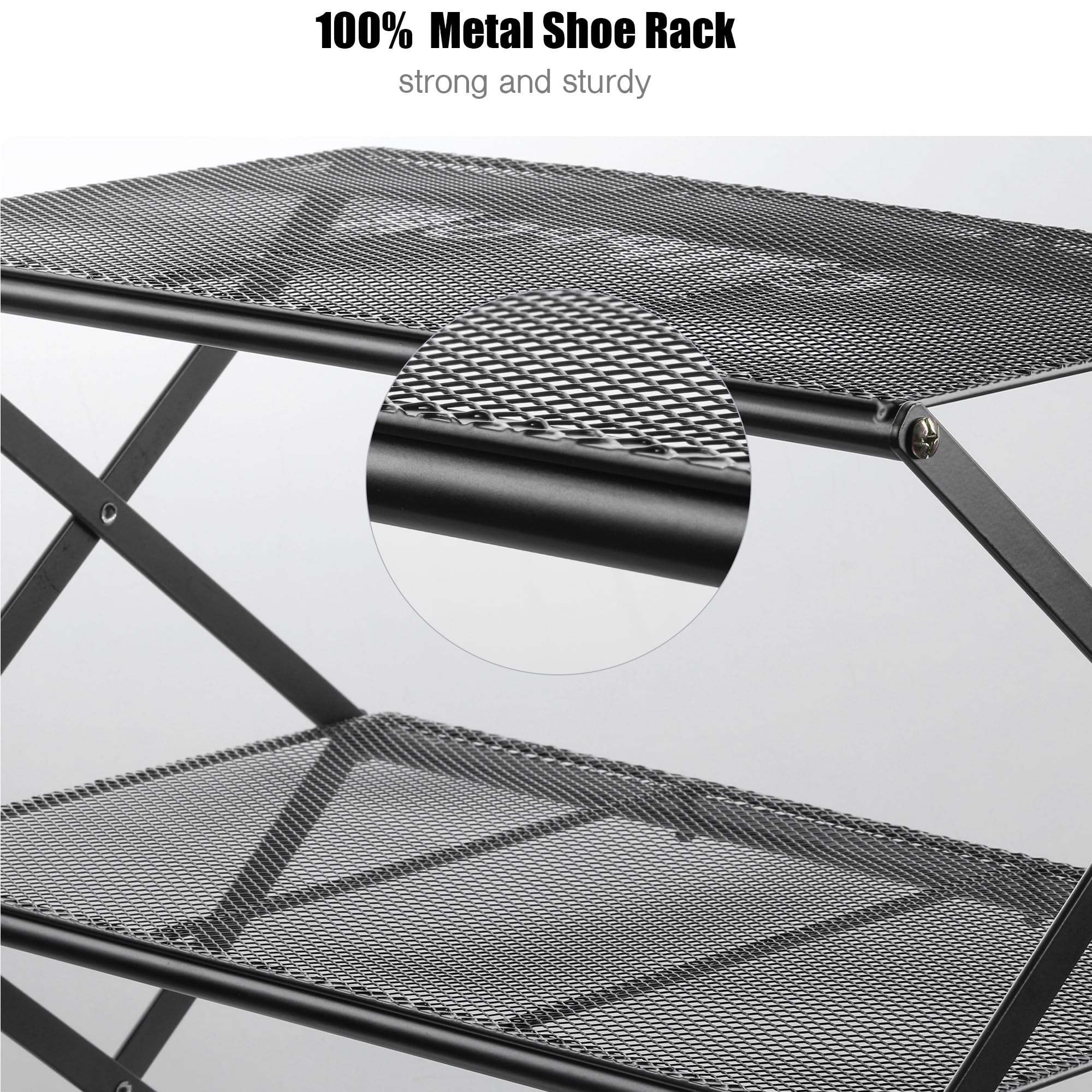 GTIPPOR Small Shoe Rack for Entryway - 3 Tier Shoe Organizer Metal Foldable Shoes Storage Rack, Zero Tool Install, Sturdy Shoe Rack for Closet, Front Door Entrance, Living Room - Space Saving, Black