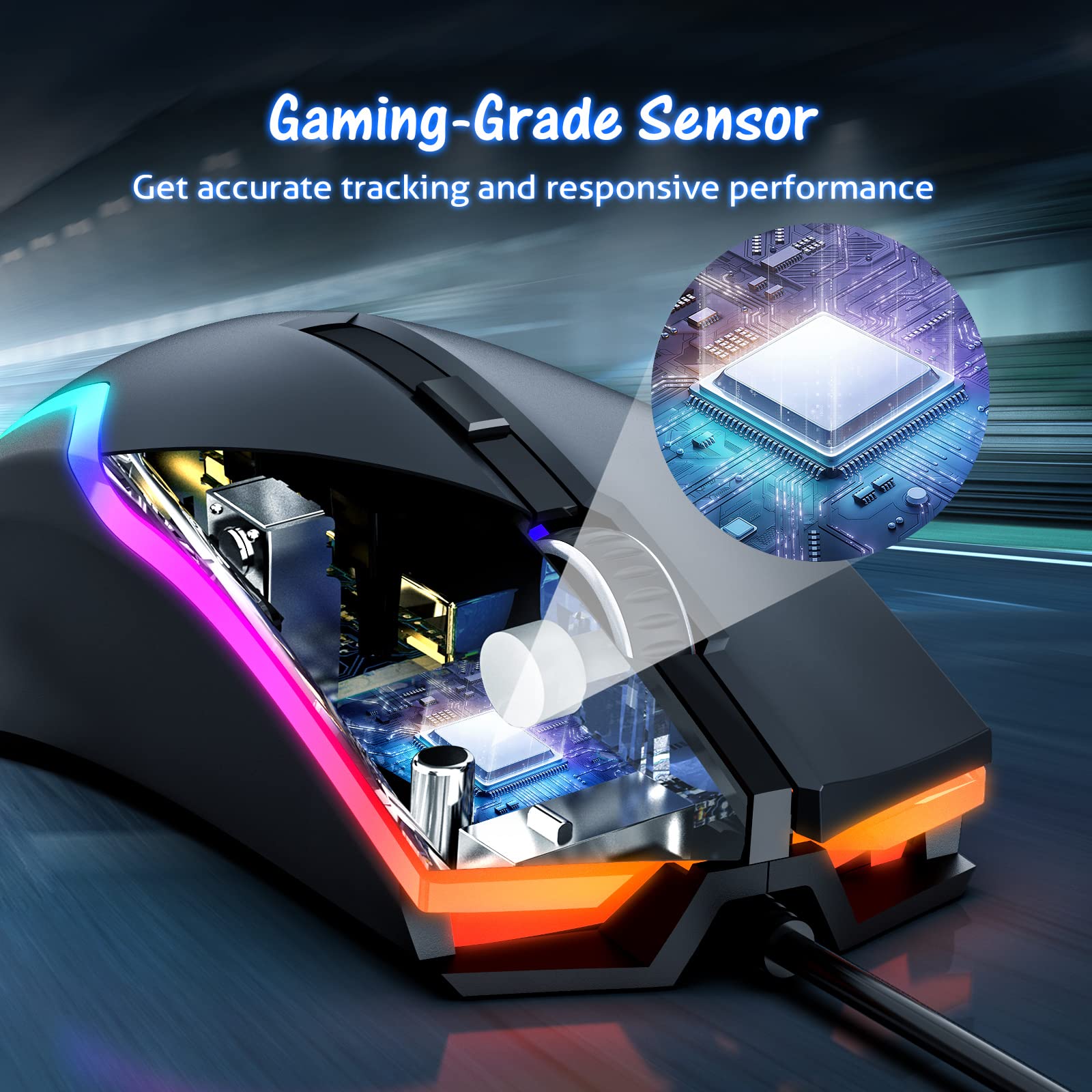 WEEMSBOX Gaming Mouse Wired, PC Computer Mice with 7 RGB Backlit Modes, Gamer Computer Mouse[8000 Adjustable DPI]- 6 Programmable Buttons for Windows PC Laptop