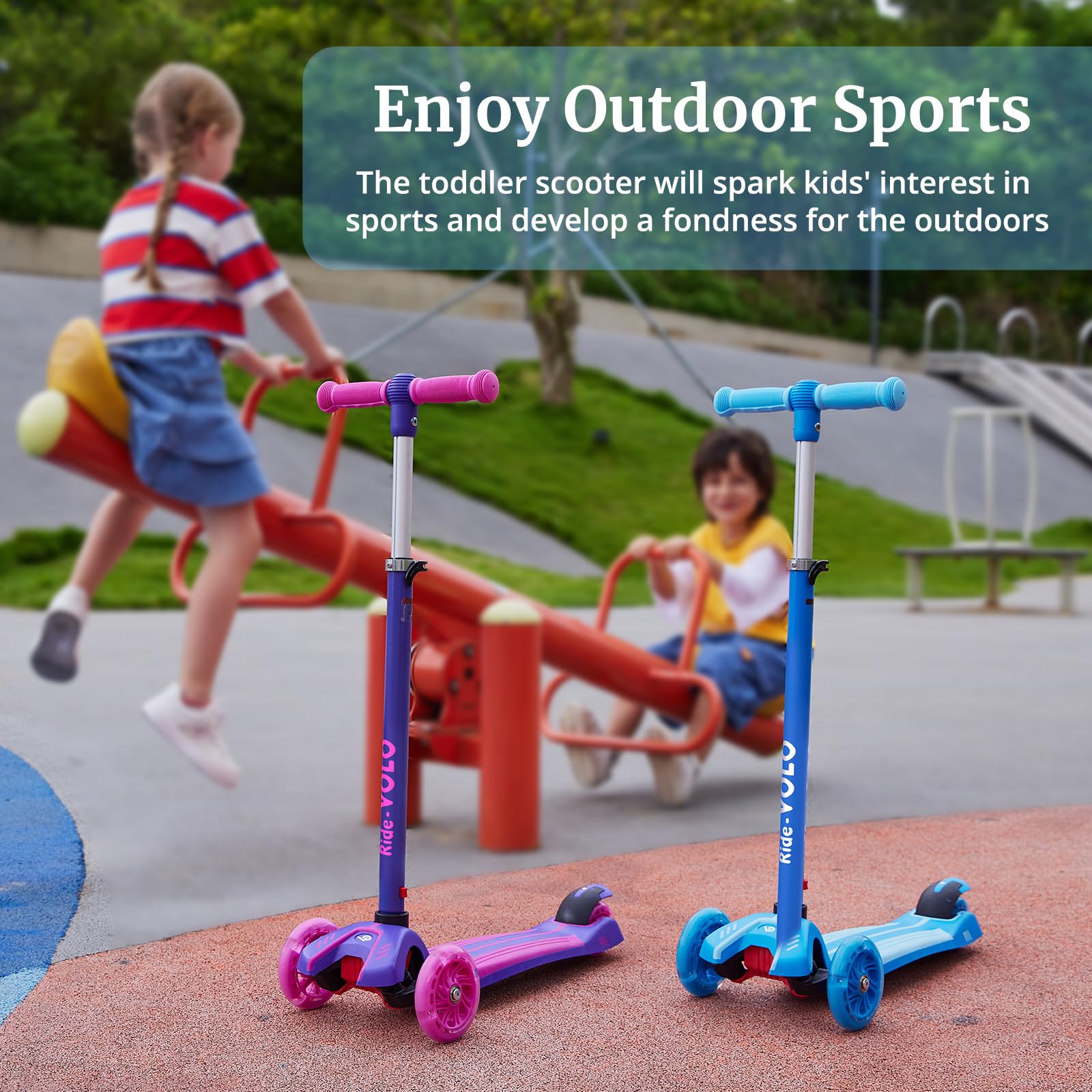 RideVOLO Kids' Kick Scooter for Ages 3-8, 3 Adjustable Heights, Flashing Wheels, 6" Wide Anti-Slip Deck and High Stability, Max Load 110lbs, Easy Assembly, Outdoor Activities, Gift for Boy/Girl Purple