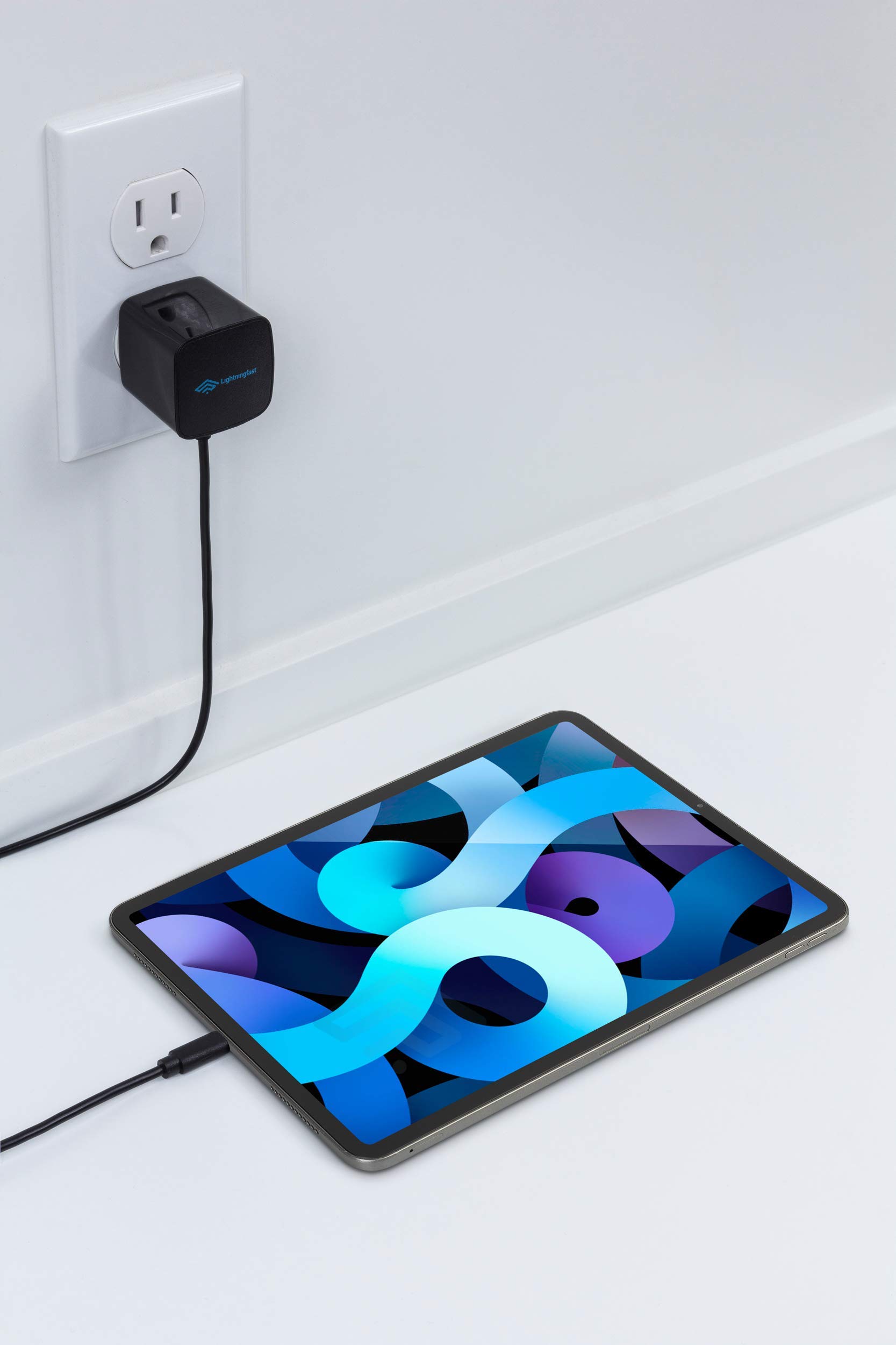 Lightningfast Fast Charger iPhone 14 Charger Block - Rapid One Piece iPhone Charger - Works With 20W 30W - Certified Lightning Apple Charger Block for iPhone 13 Pro Max Charger - Pins Fold - Black 3ft