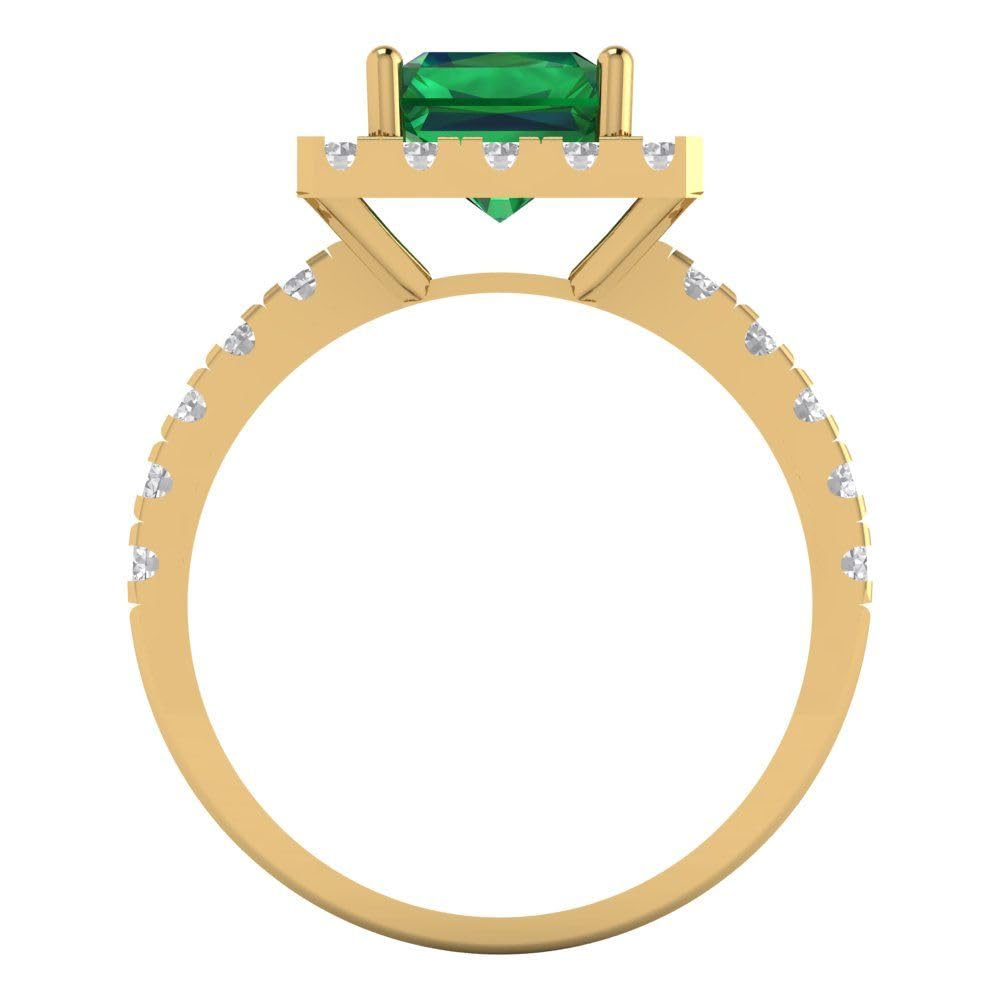 Clara Pucci 4 ct Emerald Cut Solitaire W/Accent Halo Emerald Art Deco Bridal Wedding Statement ring 18K Yellow Gold Size 8