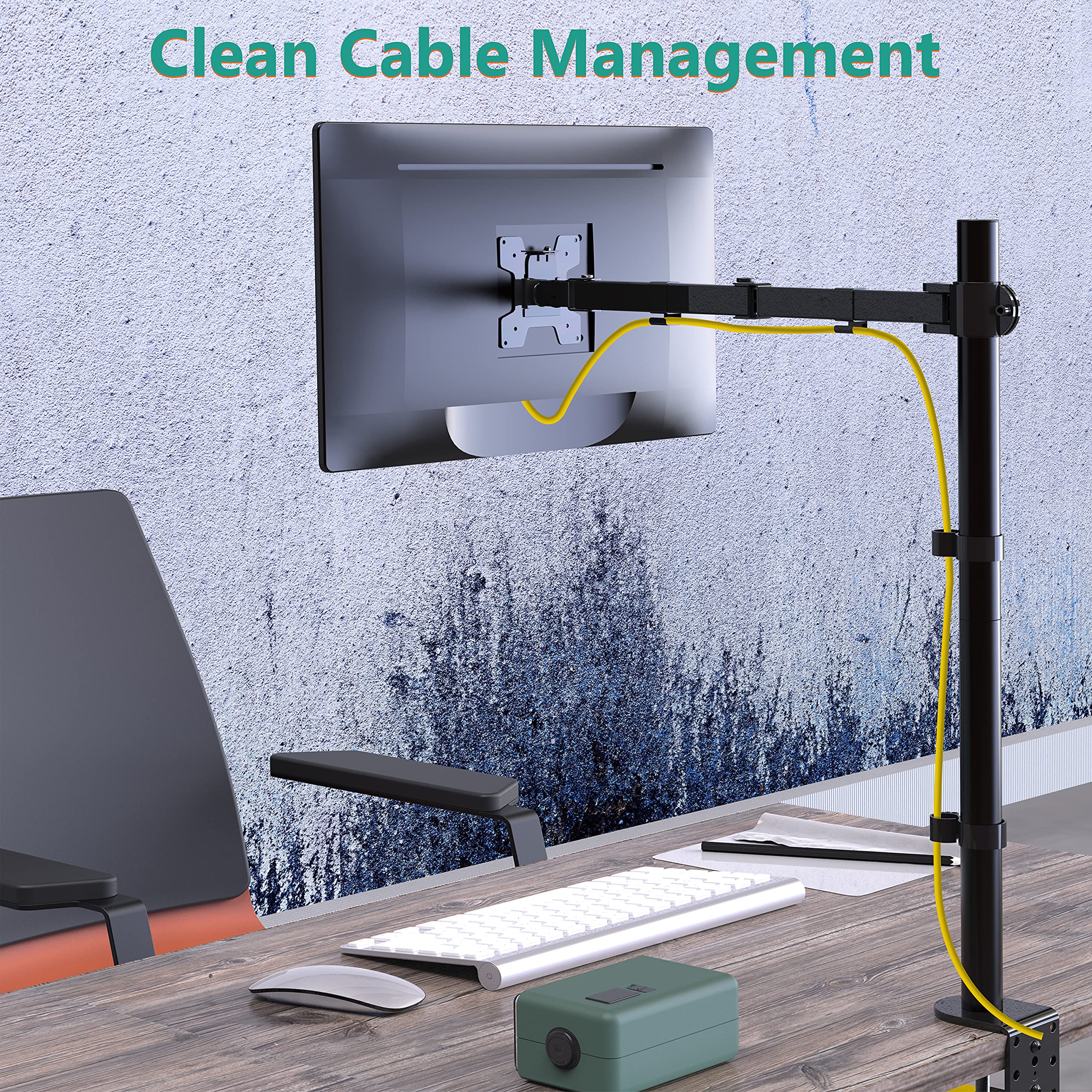 WALI Monitor Arm Mount for Desk, Single Extra Tall Computer Desk Mount, Monitor Bracket Mount Stand Single, up to 32 inch, 22 lbs (M001XL), Black