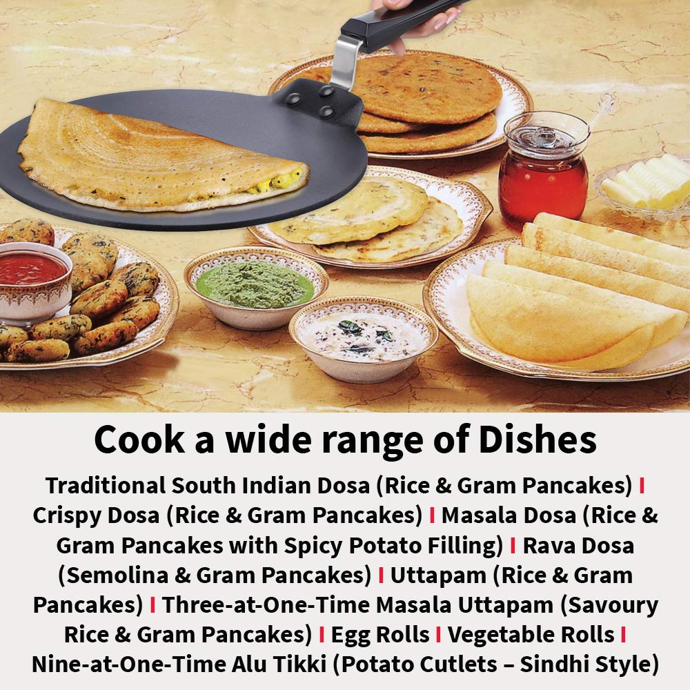 Hawkins Futura Nonstick Dosa Tava, Diameter 33 cm (13 inch), Thickness 4.88 mm (Black) NDT33