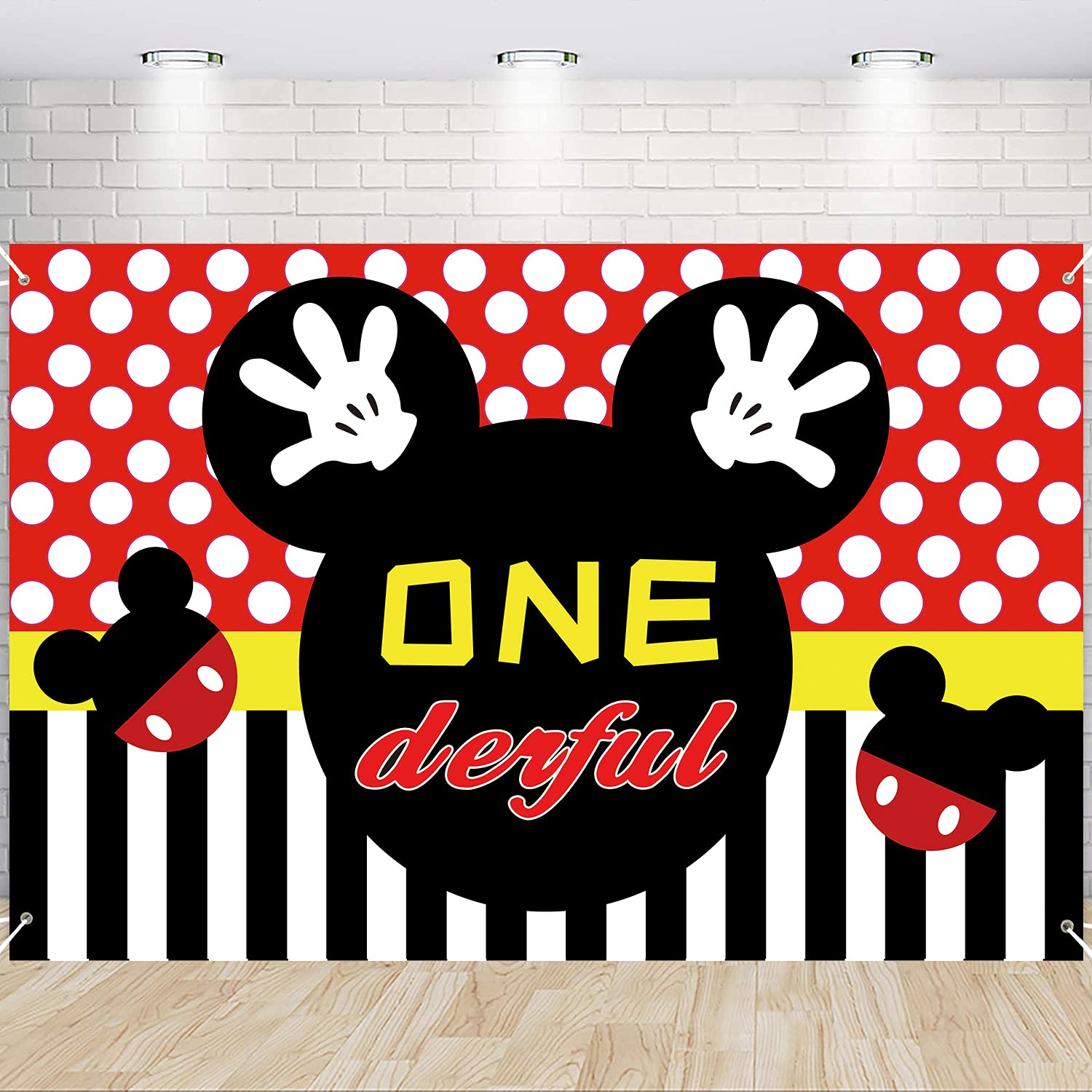 FVABO Mickey 1st Birthday Party Supplies Include Backdrop, Balloons Garland Arch, Welcome Hanger, Banner, Crown, Tablecloth, Cake Topper, Tassels, Mickey Theme Mouse Baby Shower Party Decorations