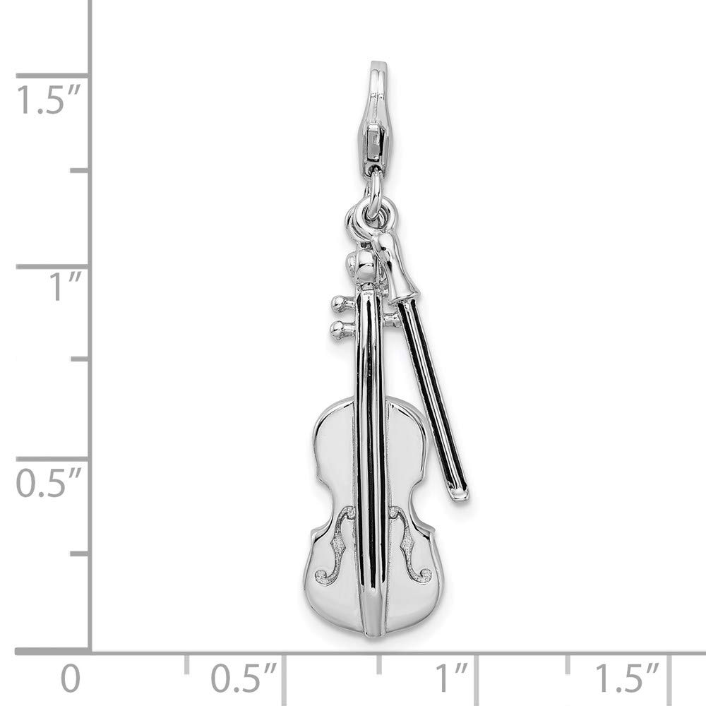 Sterling Silver Amore La Vita Rhodium-pl 3-D Violin Antiqued Bow Charm 46mm 10mm style QCC291