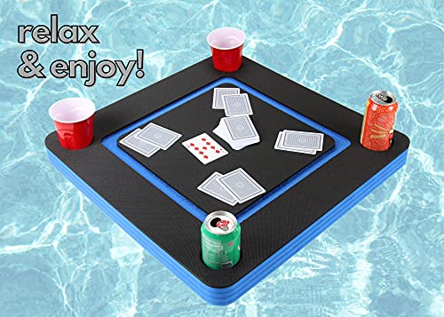 Polar Whale Floating Game or Card Table Blue and Black Tray for Pool or Beach Party Float Lounge Durable Foam 23.5 Inch Drink Holders with Waterproof Playing Cards Deck UV Resistant