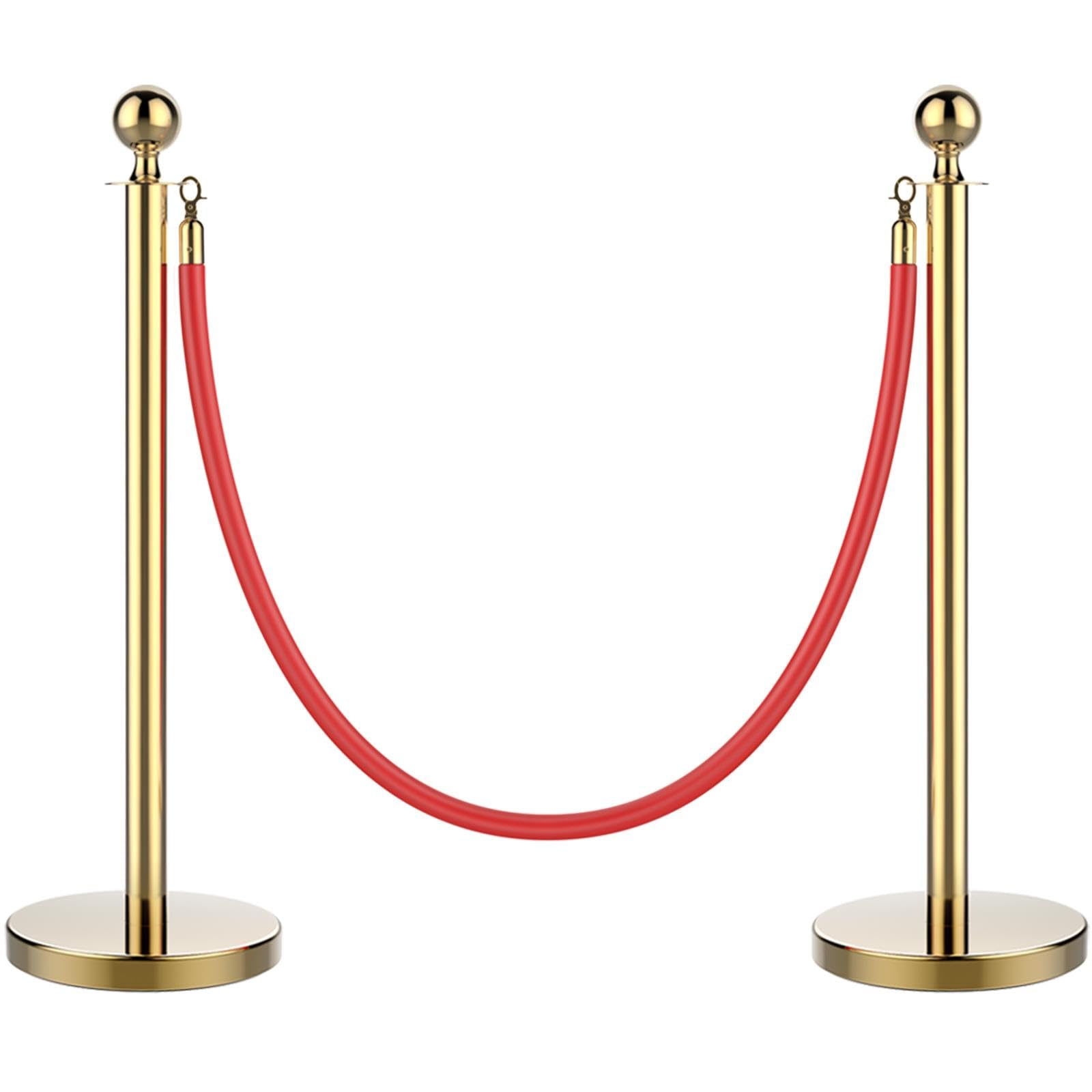 Yaheetech 2pcs Stainless Steel Stanchion Posts - 6.6FT Extended Red Velvet Rope Retractable Barriers Ropes Safety Barriers Set with Stable Base for Party Supplies Theater Hotels Clubs Museums, Gold