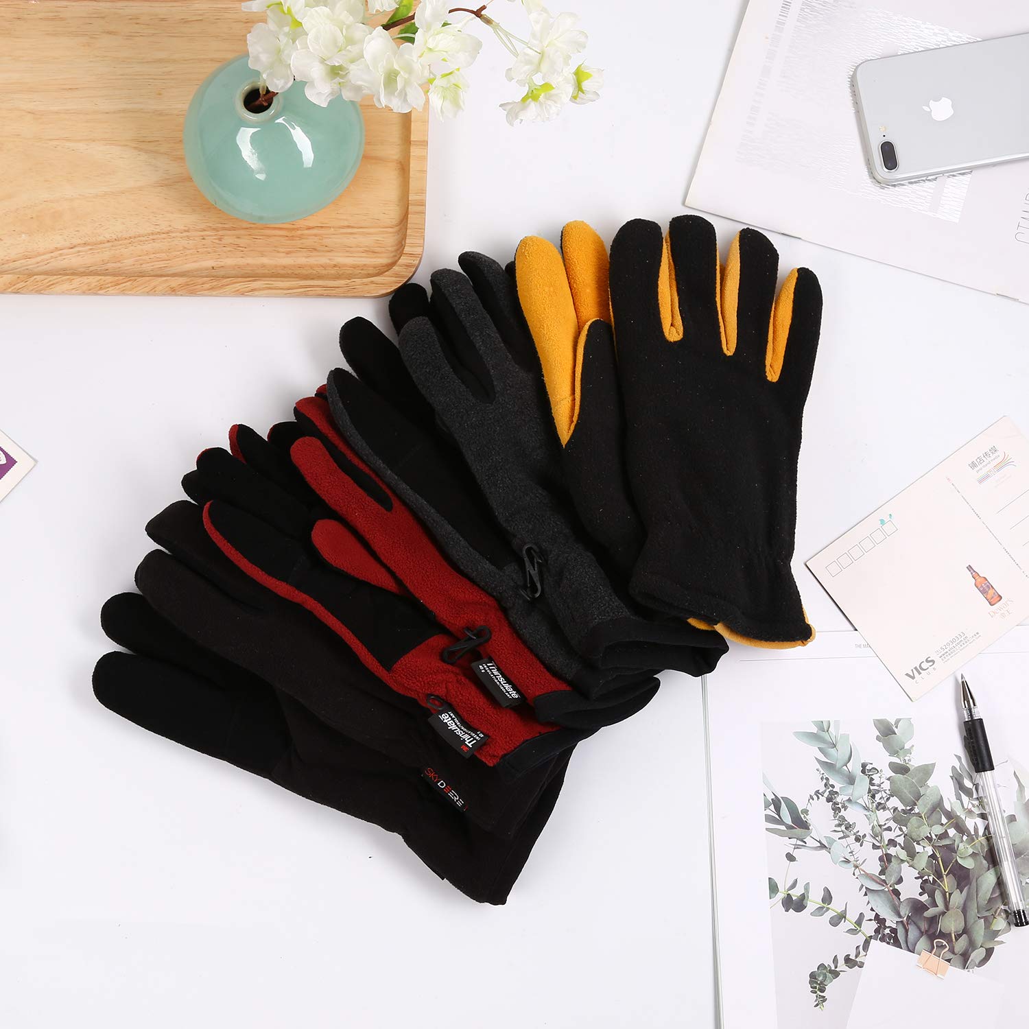 SKYDEER Winter Gloves with Premium Genuine Deerskin Suede Leather and Windproof Polar Fleece (Unisex SD8661T/L, Warm 3M Thinsulate Insulation)