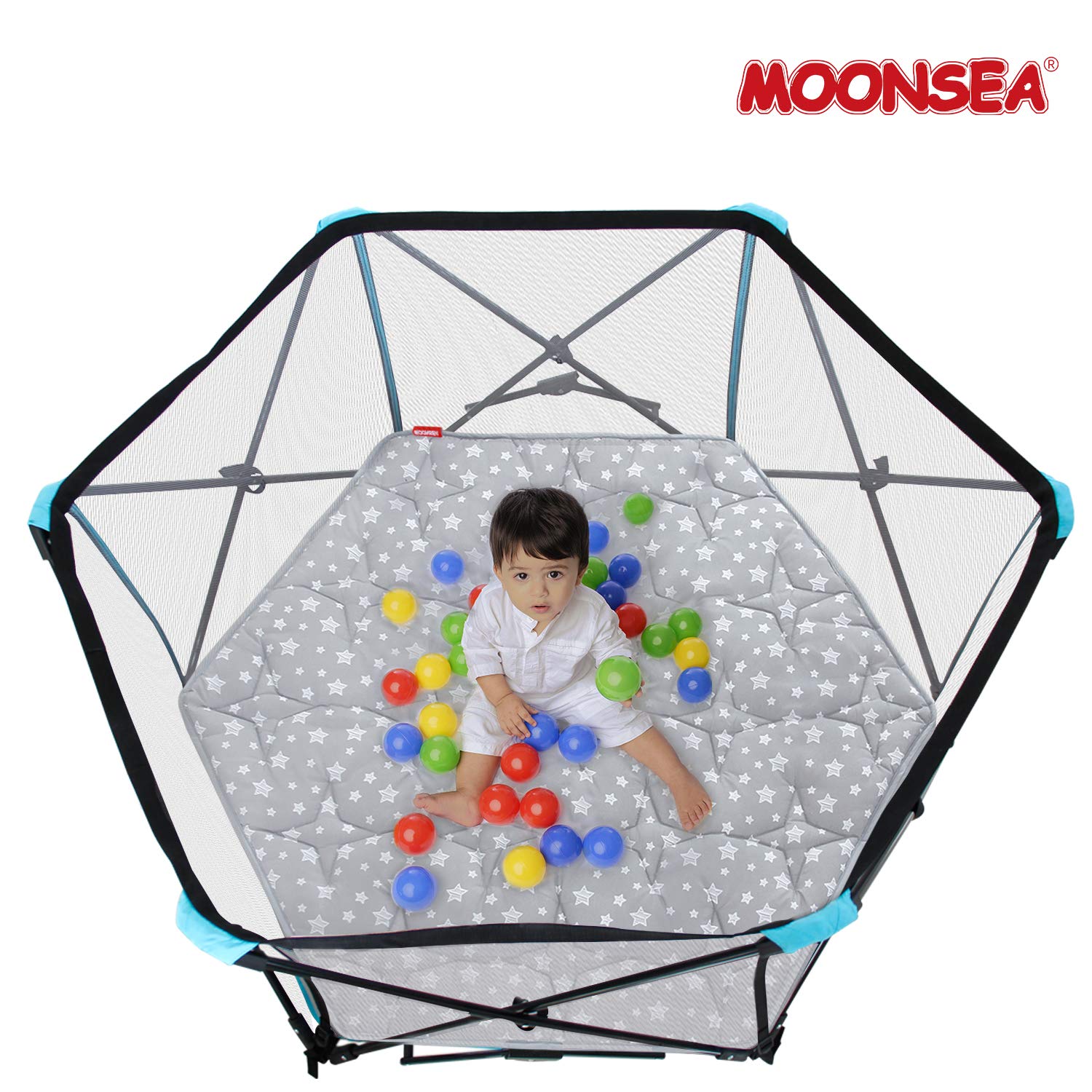 Hexagon Playpen Mat and Toddler Nap Mat with Lovely Grey Star Print