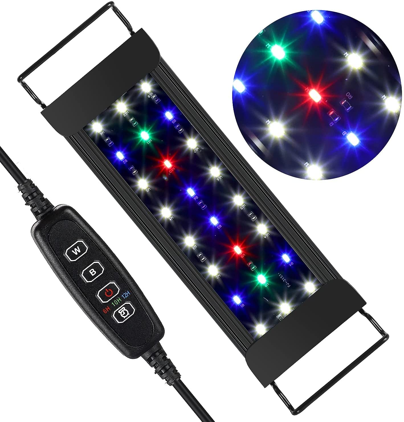 Riiai 12W Aquarium Light, LED Planted Fish Tank Light with Extendable Brackets for Freshwater Saltwater Tank 12-20 Inch, Aluminum Shell 4 Color Model Built-in Timer