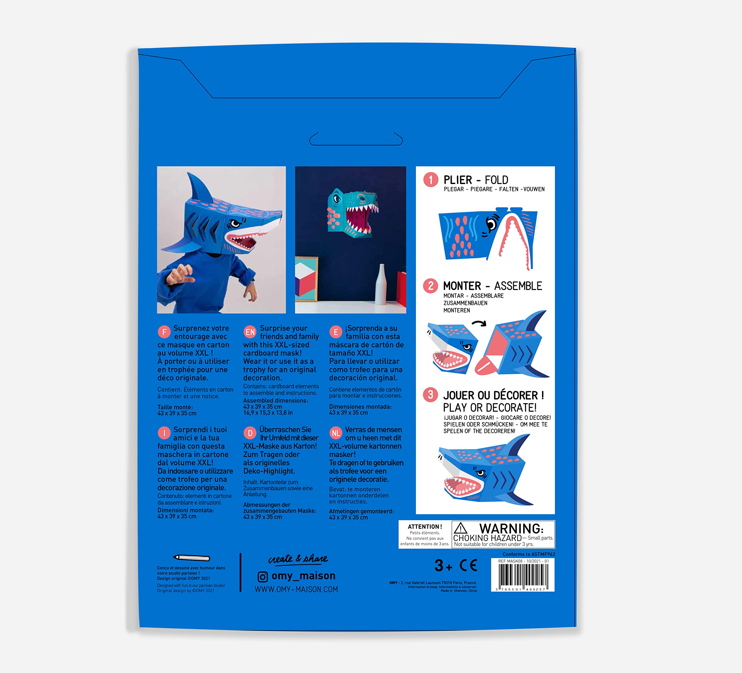 Omy 3D Shark Mask Craft Kit, Arts and Craft DIY Creative Mask Kit for Kids
