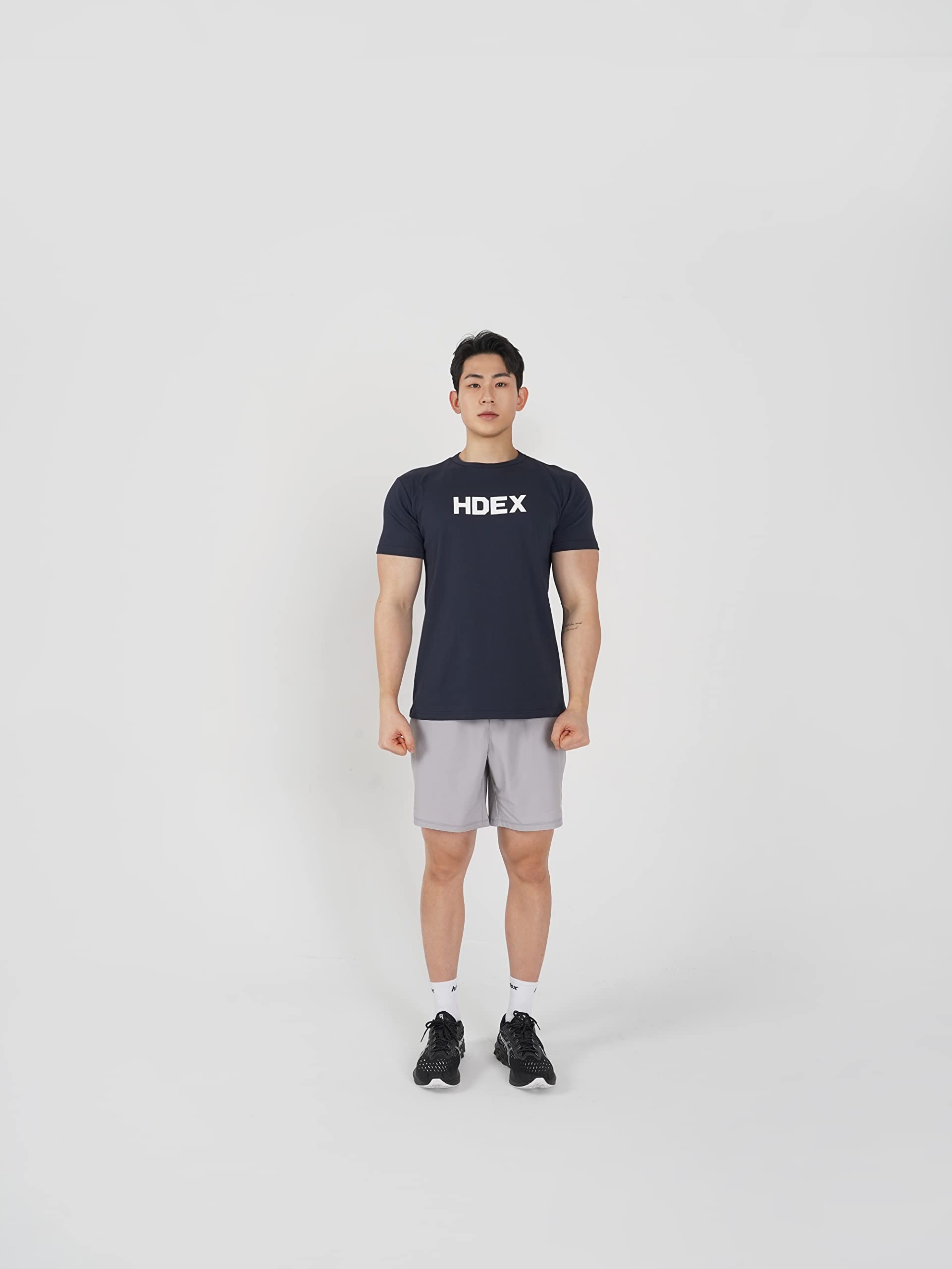 HDEX Men’s Main Logo Muscle fit Workout Gym T-Shirt (Black/Navy/Military Green/Charcoal/Grey/White)