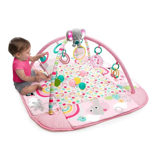 Bright Starts 5-in-1 Your Way Ball Play Baby Activity Play Gym & Ball Pit, Includes 7 Toys, Newborn to Toddler - Rainbow Tropics (Pink)