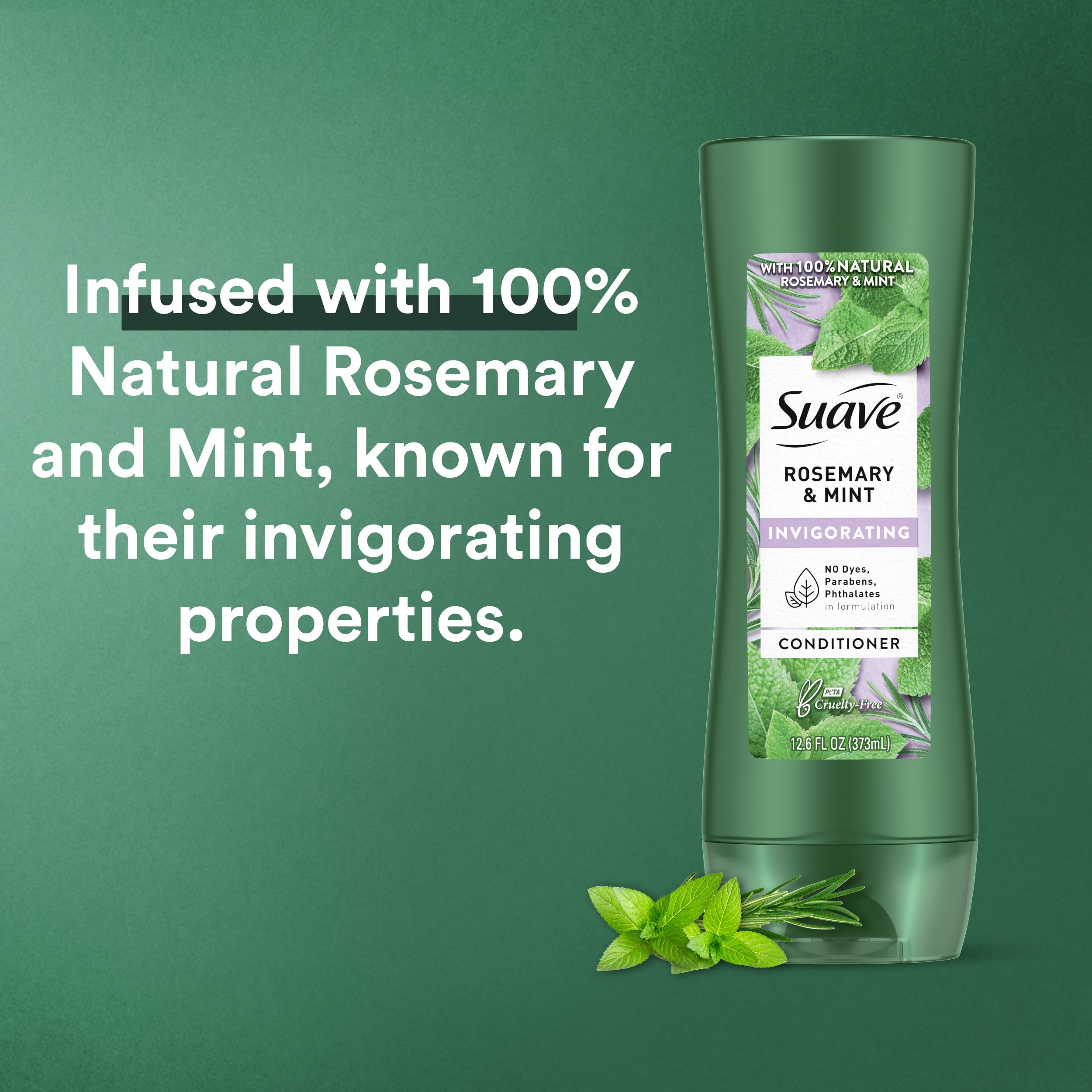 Suave Shampoo and Conditioner, Rosemary & Mint β Invigorating Formula with 100% Natural Essential Oils, 12.6 Oz Ea