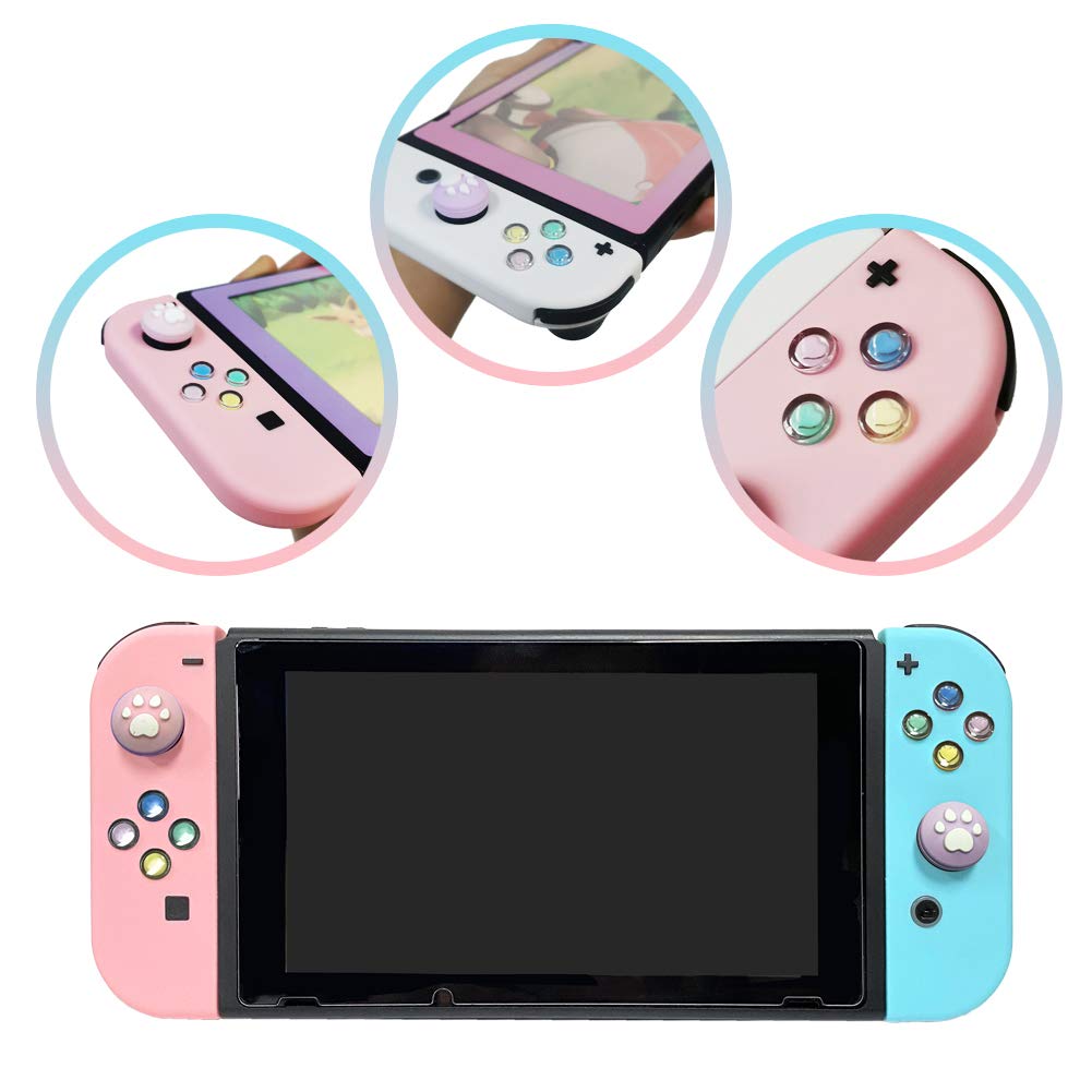 Topsolid NS Switch Joycon Replacement ABXY Direction Keys & Cat Claw Design Thumb Grip Caps, Pink Purple Soft Silicone Cover Joystick Cap for Nintendo Switch & Oled, JoyCon Shell & Tools NOT Included