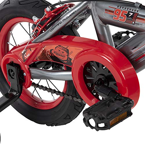 Huffy Disney Cars 16” Kid’s Bike, Quick Connect Assembly, Tire Case Storage & Training Wheels, Gray