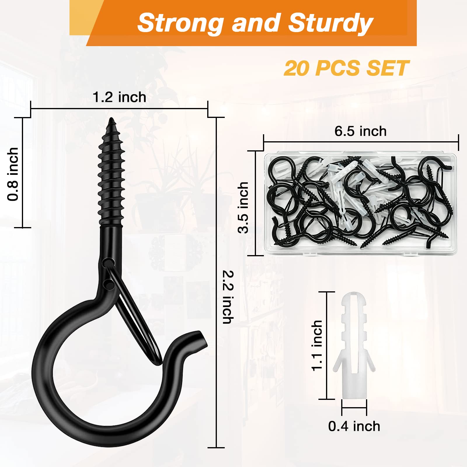 msiori 20 PCS Q-Hanger, Screw Hooks for Outdoor String Lights - Outdoor Hooks with Safety Buckle, Easy Release - Screw Hooks for Hanging Patio Lights, Christmas Lights & Plants