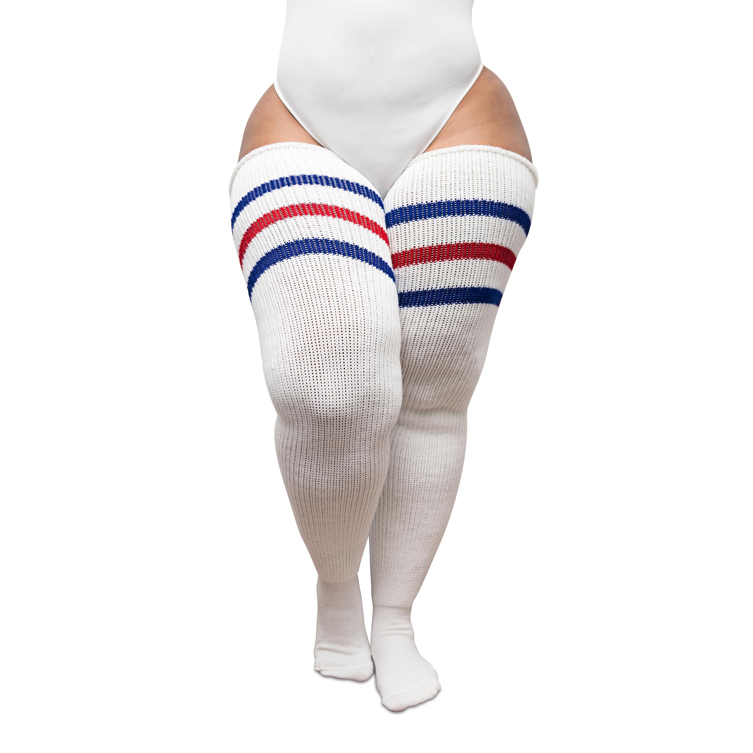 Thunda Thighs Plus Size Thigh High Socks, Over the Knee High Boot Stockings Leg Warmers, Extra Long & Thick Socks All American