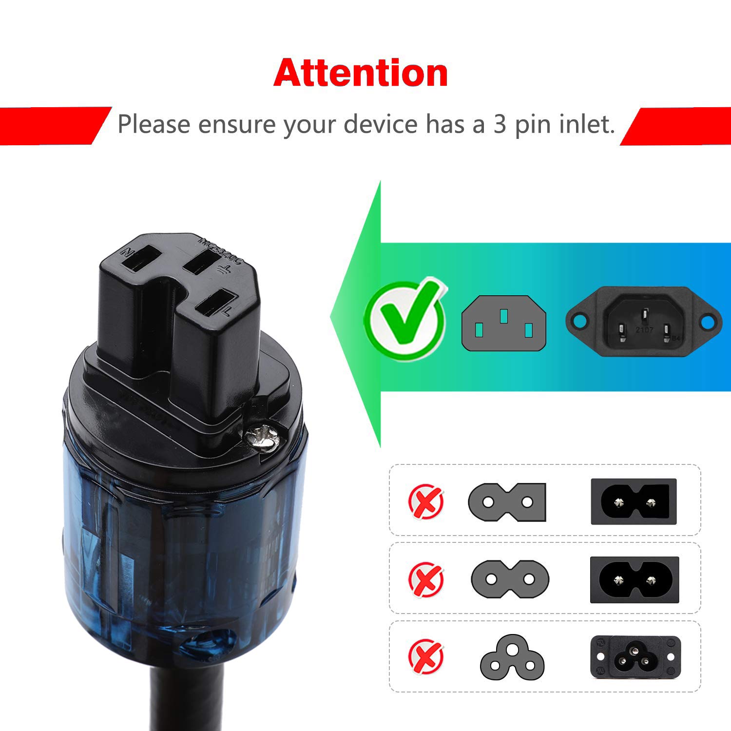 HiFi Audiophile Power Cord HiFi Audio AC Power Cable Power Cord US Plug 1.5 Meters 4.9feet