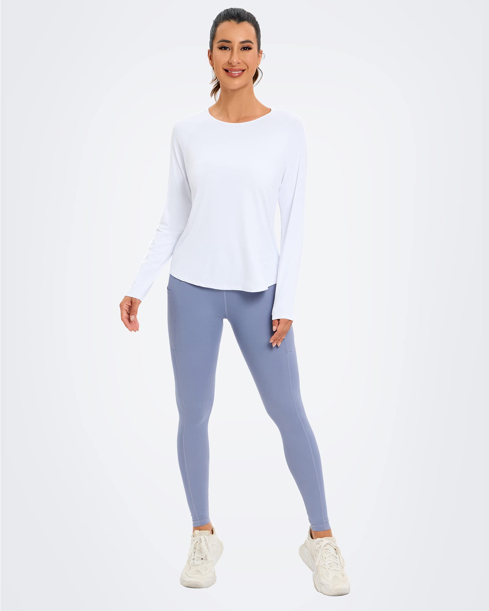 Promover Women's UPF 50+ Long Sleeve UV Workout Shirts Quick Dry Lightweight Hiking Tops Sun Shirts Rashguard(White,S)