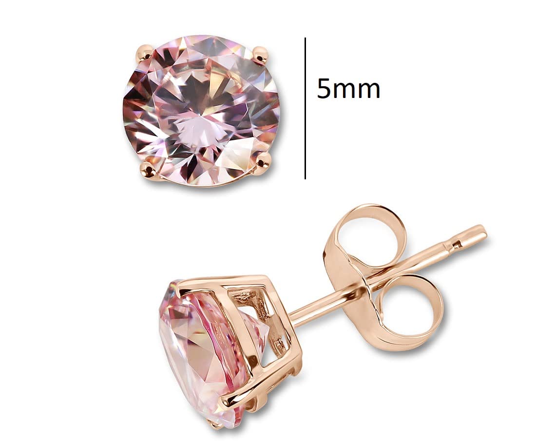 KOKAV 14K Rose Gold Genuine Morganite 5mm Round Studs Earrings