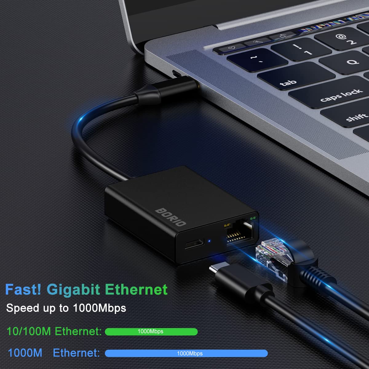 BORIO USB C to Ethernet Adapter + Charge (60W Passthrough Power for Connected Devices, 1000 Mbps Ethernet Speeds),Compatible for Nintendo Switch,MacBook Pro, MacBook Air, Dell XPS and More