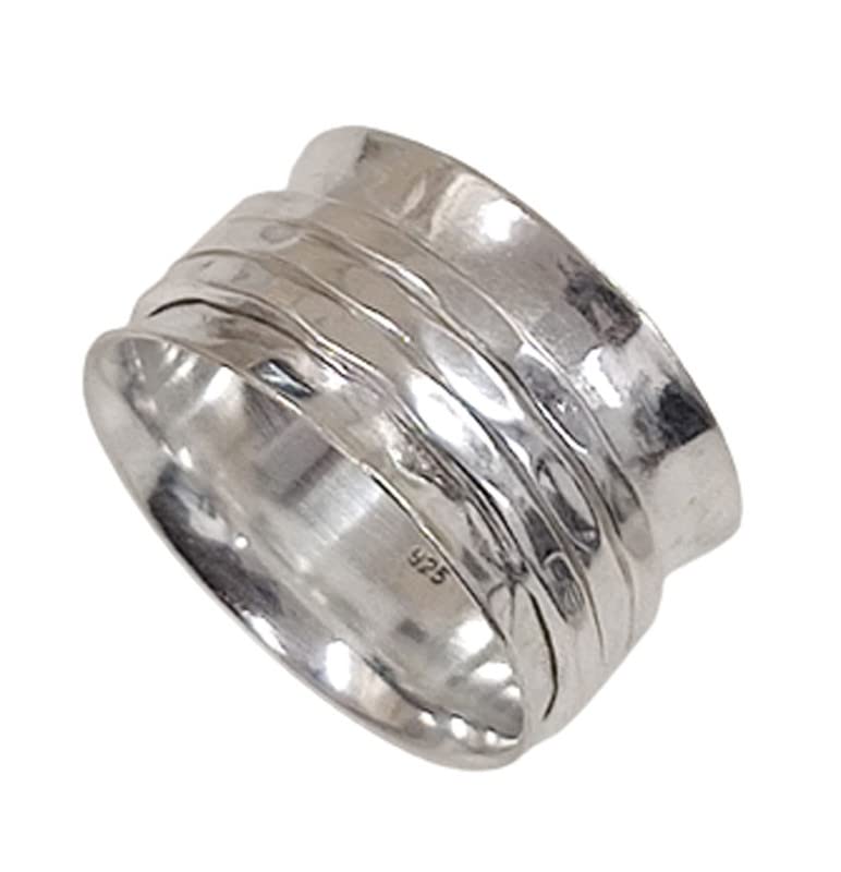 Spinner Ring Silver For Women Girls, 925 Sterling Silver Spinner Ring, Spin Ring, Three Tone Fidget Band Spinner Ring, Classic Hammered Meditaion Spinner Ring, Christmas Spinner Ring Size us 12