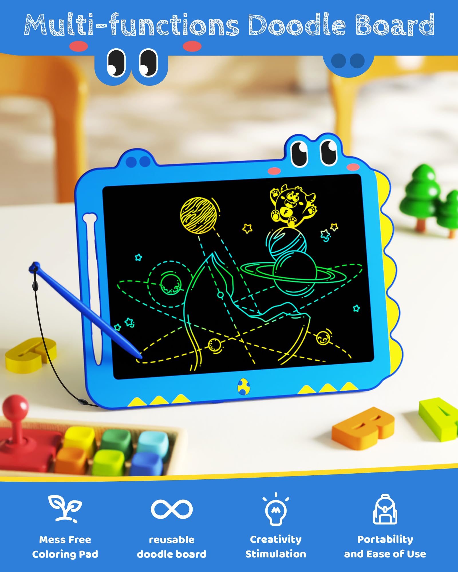 LCD Writing Tablet for Kids, Colorful Toddler Toys Doodle Board, Drawing Tablet, Reusable Electronic Pads Educational and Learning Toy Gift for 3-8 Years Old Boys and Girls