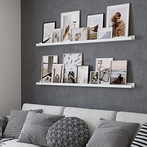 Wallniture Denver White Modern Wall Mount Floating Shelves β Long Narrow Picture Ledge - 56 Inch Long Set of 2 - Mounting Hardware Included