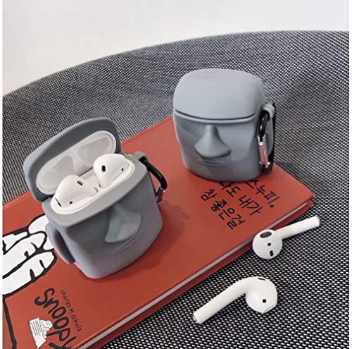 YOER Gray Stone Cartoon Cool Fun Funny Blue Case for AirPods 2 & 1, with Unique Creative 3D Keychain, Protective Cover Soft Silicone Shockproof, for Boys Kids Giant Statues (Gray)