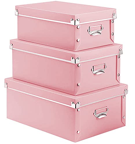 XUCHUN File Storage Boxes, Foldable Storage Bins with Lid 3 in 1 Set, Press-Stud Fastening, Moisture-Proof, Space Saving Storage, Storage Box for Photoes, Toys, Files, Closets
