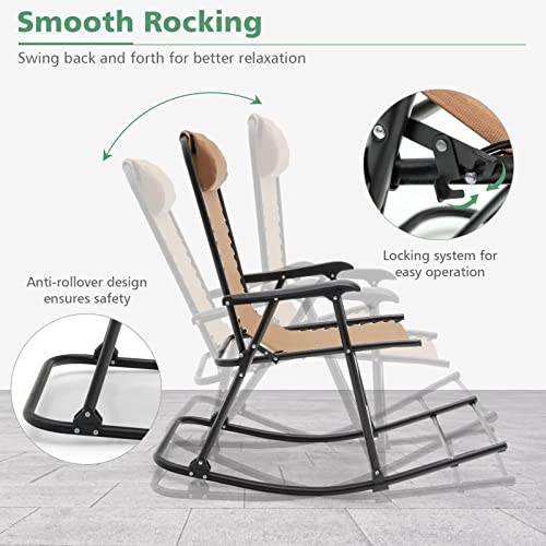 YEBDD Patio Camping Rocking Chair Folding Rocking Chair Footrest Blue