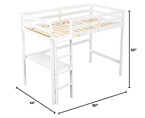 HomSof Twin Loft Bed with Built-in Desk,White