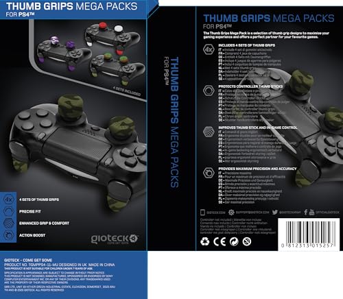 Gioteck TGMP - Thumb Grips for PS4 - Megapack Protection/Caps/Caps for Joystick PlayStation 4 - Non-Slip - Aid to Sight - PS4 Controller Protector (Pack of 4)