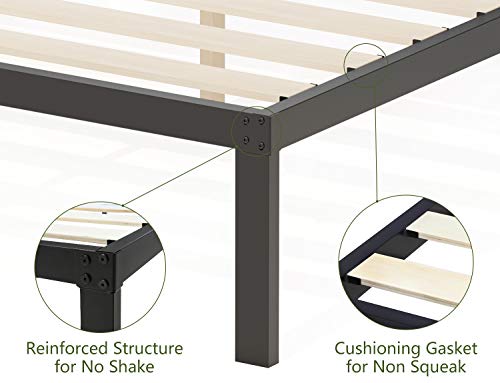 ZIORS 3500lbs Heavy Duty,14 Inch Steel & Wooden Slat Support Reinforced Platform Bed Frame,Mattress Foundation/No Box Spring Needed/Easy Assembly/Noise Free,Full/Queen/California King (King)