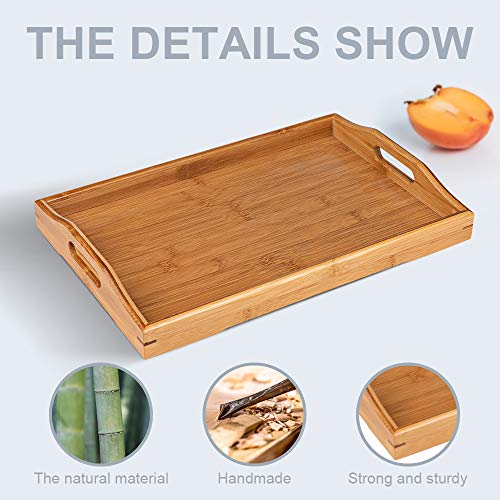 Wood Serving Tray with Handles Boobam Serving Tray Set for Food,Breakfast,Dinner,Ottoman Coffee Table, Parties,Restaurants(3 Pack)
