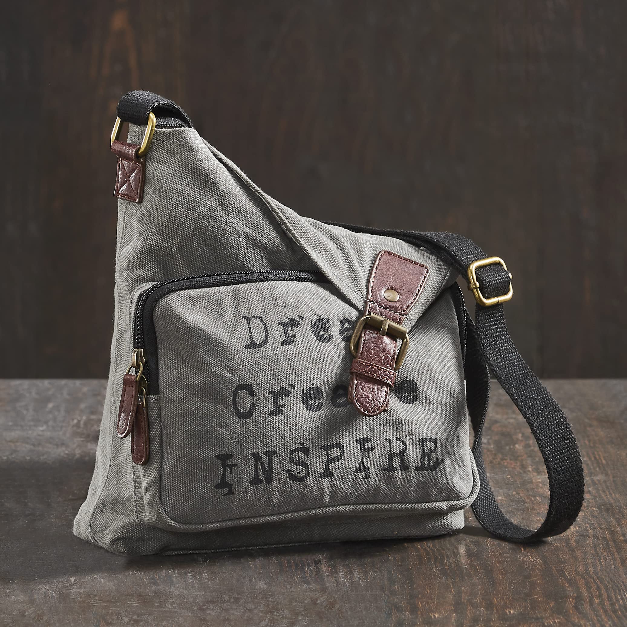 Mona B Dream Create Inspire Upcycled Canvas and Genuine Leather Trims Crossbody