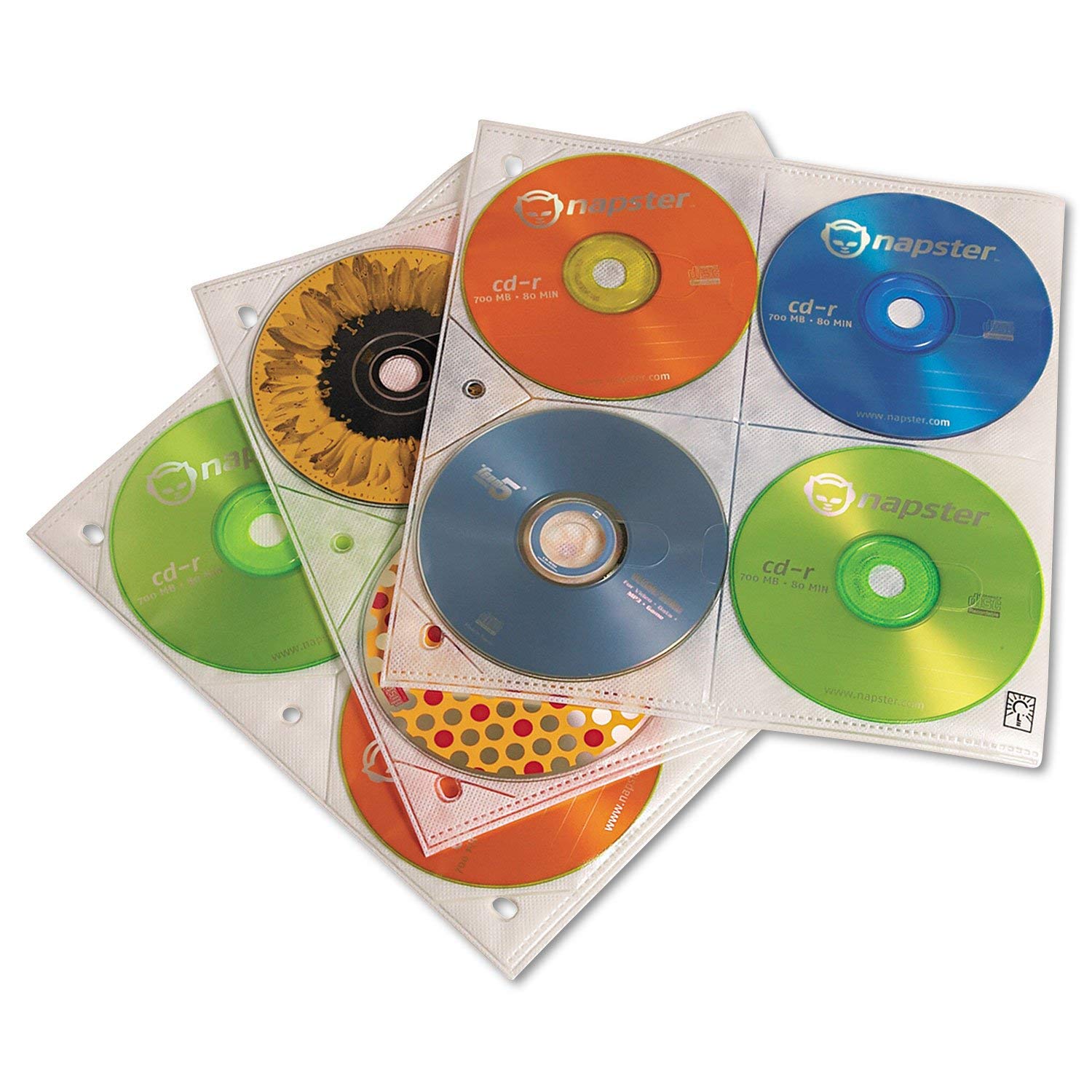 Office Realm Case Logic CDP200 Two-Sided CD Storage Sleeves for Ring Binder, 25/Pack