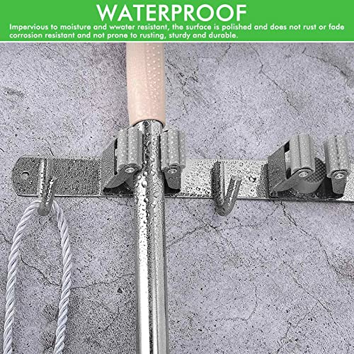 YouOKLight mop broom holder,broom hanger wall mount, 304 Non-Slip Stainless Steel Rack for Tools Hanger,Metal Broom Closet Organizer for Home,Garage, even Outdoor (3 Racks with 4 Hooks)