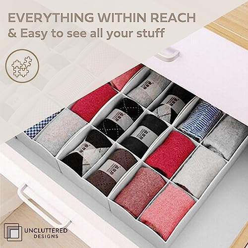 Uncluttered Designs Drawer Dividers (5 Set) Handy Stackable Organizers in Durable Plastic For Your Underwear, Crafts, Baby Clothes & Office Storage (White)