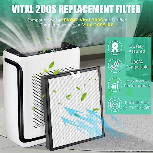 Vital 200S Replacement Filter Compatible with Levoit Vital 200S Air Puri-fier,3-in-1 H13 True HEPA Filter and High-Efficiency Activated Carbon Filter, Part # Vital 200S-RF,2 Pack,White