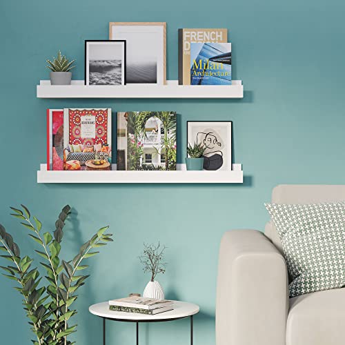 Wallniture Denver 34" White Wall Bookshelf for Kids' Room, Wall Shelves for Nursery Decor, Floating Shelves for Wall Decor