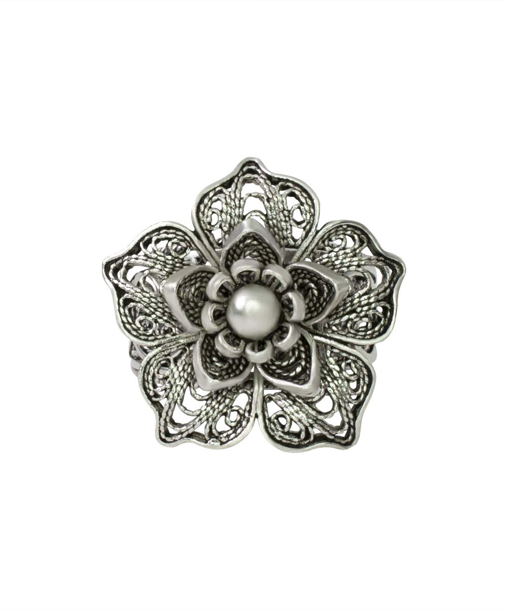 Ottoman Silver Collection 925k Sterling Silver Filigree Style Triple Layered Floral Design Ring for Women (7)