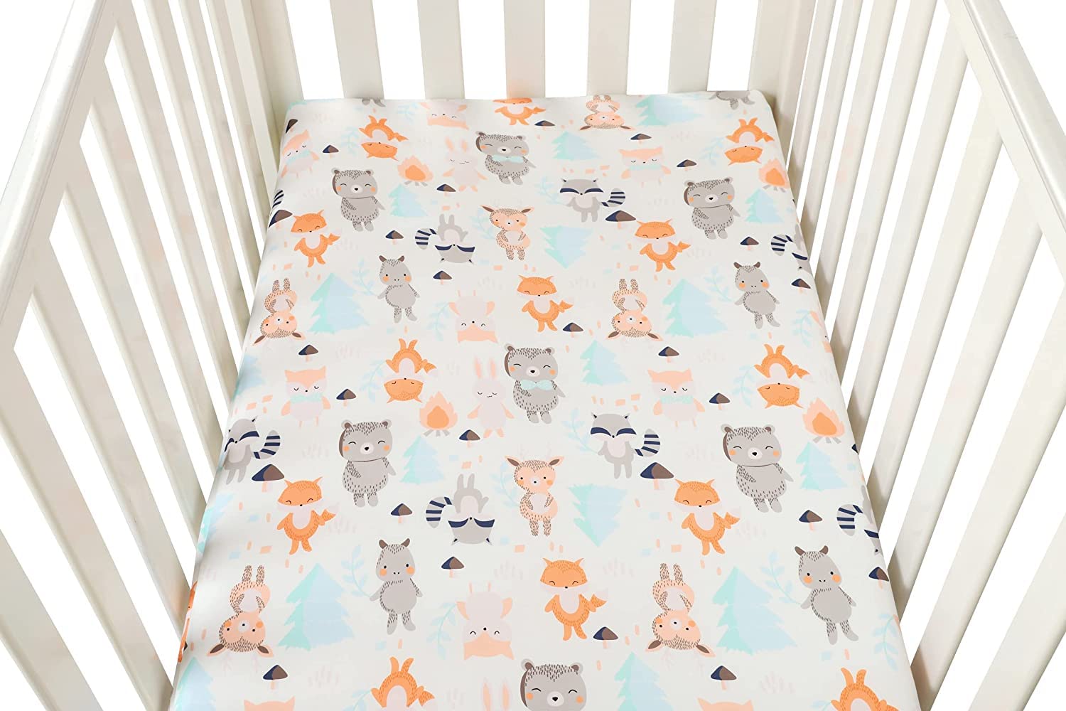 Tontukatu Pack n Play Sheet Stretchy Fitted Portable Mini Crib Sheets Set 3 Pack,Playard Sheets Convertible Playard Mattress Cover,Ultra Soft Jersey Material,Elephant Tiger,Fox & Grey