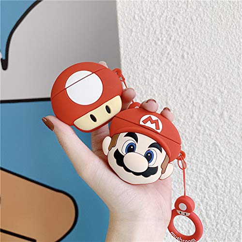 ZAHIUS Airpods Silicone Case Funny Cover Compatible for Apple Airpods 1&2 [Cartoon Pattern][Best Gift for Girl Boy](2PACK Super Mario/Super Mushroom)